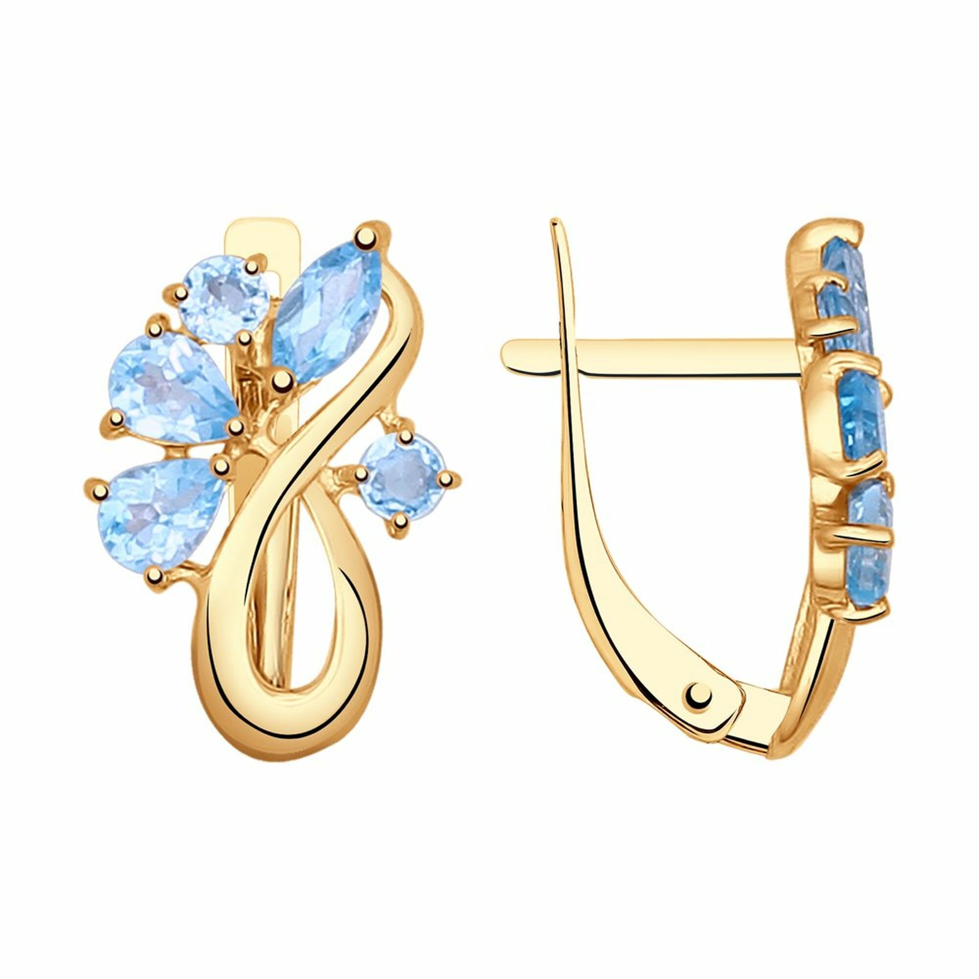 Серьги, красное золото, 585 проба, топаз