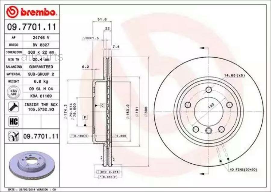BREMBO 09.7701.11 Диск тормозной передн DF4055 - BMW