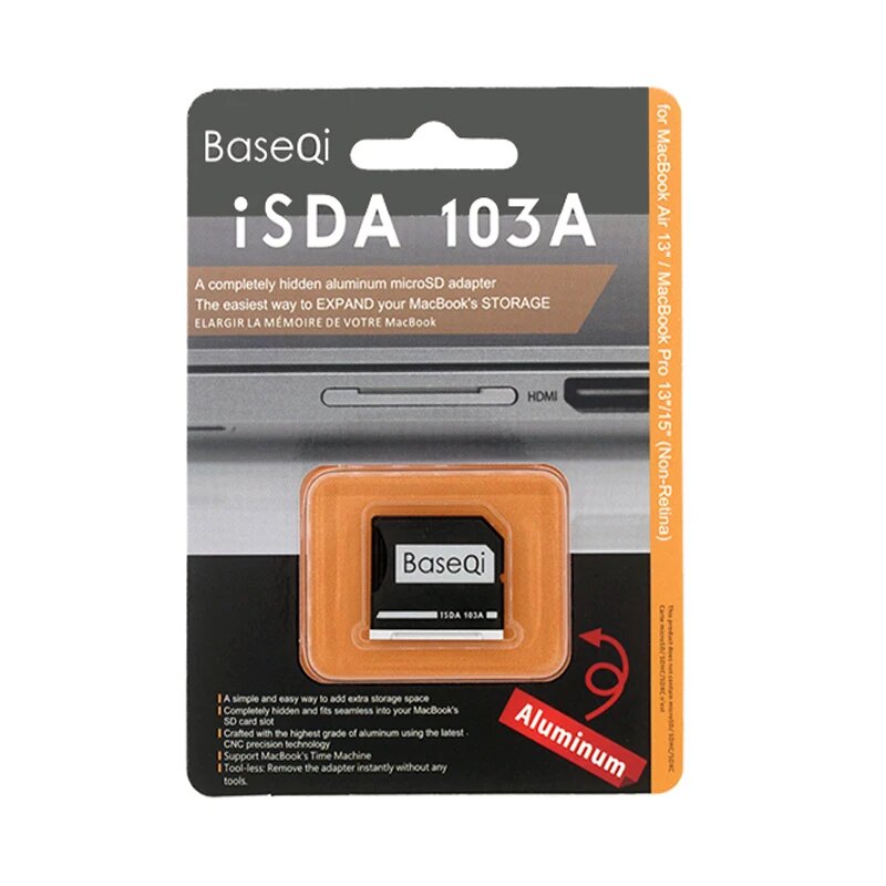 BaseQi MacBook 103A Адаптер Micro SD Расширение памяти Устройство чтения SD-карт для MacBook Air 13 дюймов и MacBook Pro 13/15 (не ратина)