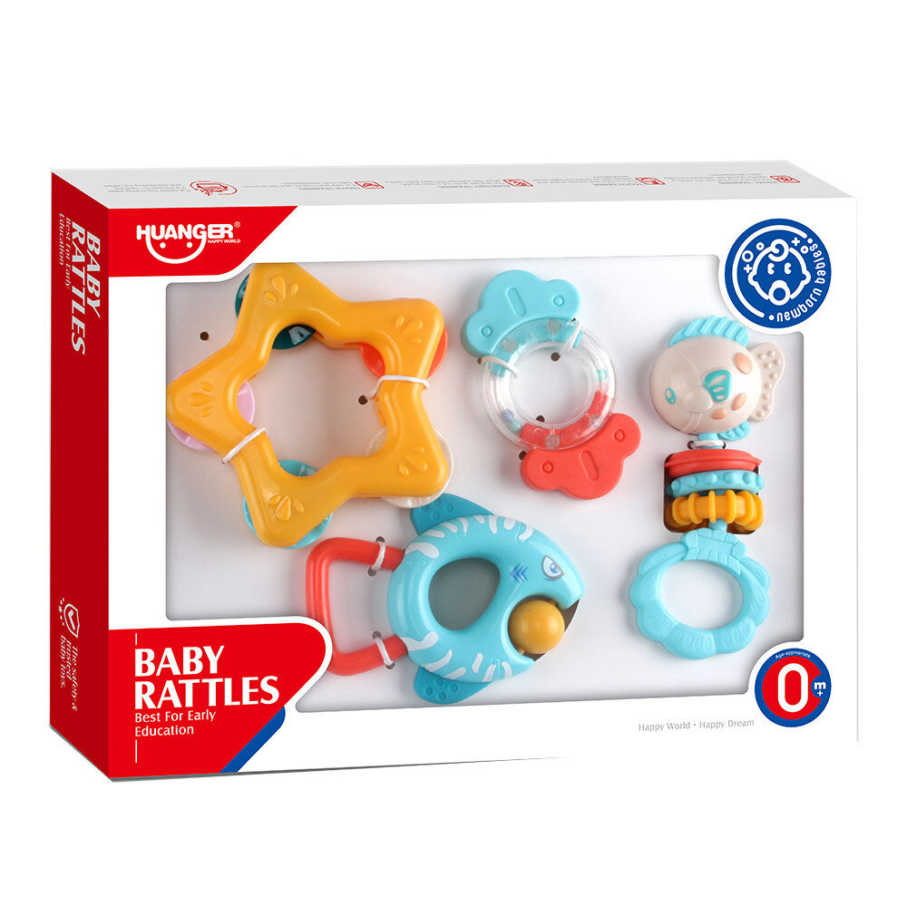 Игрушка погремушка-прорезыватель Huanger "Забавные погремушки" набор 4 штуки