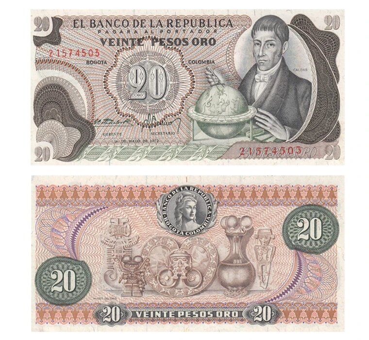 20 песо 1972 Колумбия, реплики купюр, сувенирная копия, банкноты и купюры редкие коллекционные