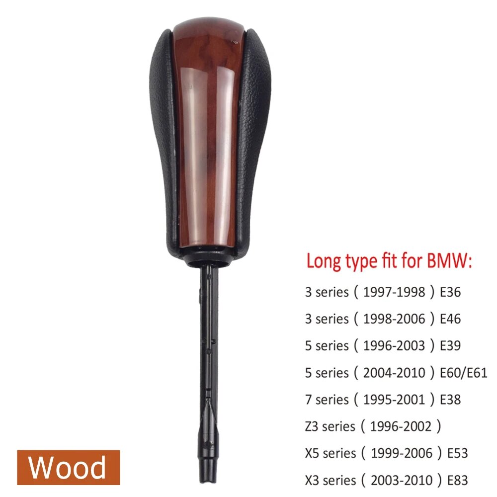 Ручка рычага переключения передач автоматической коробки передач автомобиля для BMW E81 E82 E87 E90 E91 E92 E93 E36 E38 E39 E46 Z4 Z3 E53 E60 X5 X3 Wood-Long