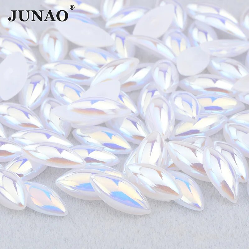JUNAO Полужемчужные стразы для рукоделия 7x15mm 100Pcs, White AB