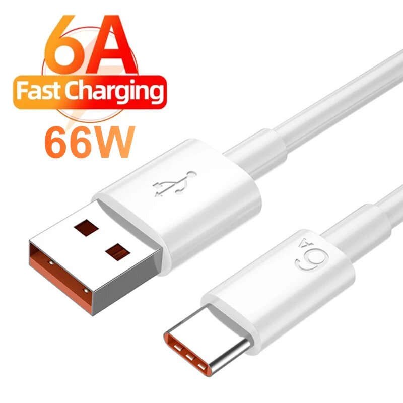 6A USB-кабель для сверхбыстрой зарядки Type-C для Huawei Honor Xiaomi Redmi OPPO VIVO realme iQOO Android USB-C Кабель для быстрого зарядного устройства 2 м 1 м