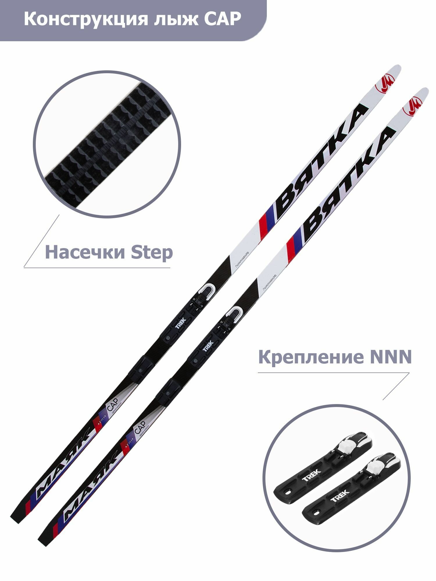 Лыжи NNN пластиковые САР маяк вятка / крепление NNN Trek автомат 190 см