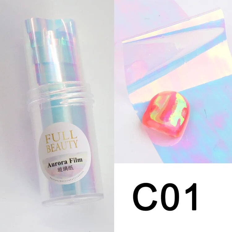 1 м зеркальная фольга Aurora для ногтей, кубик льда, стеклянная целлофановая бумага, наклейка для дизайна ногтей, блестящие лаковые украшения, обертки NF1900-1
