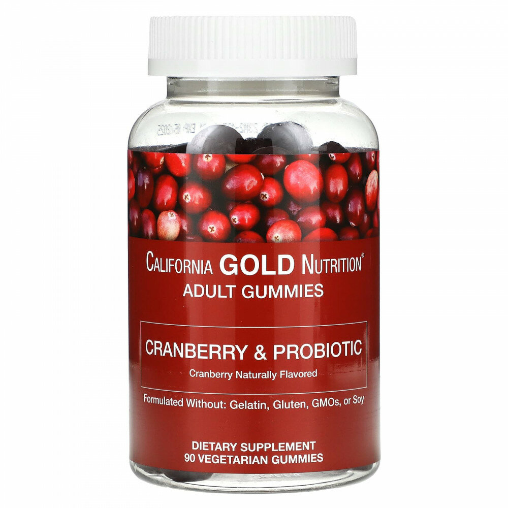 California Gold Nutrition, клюква и пробиотики в жевательных таблетках, 90 штук
