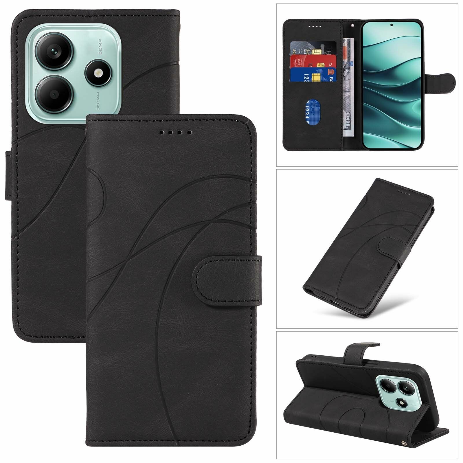 YIKATU Чехол-книжка для Xiaomi Redmi Note 14 5G (Редми Ноут 14 5Г) кожаный чехол с магнитной застежкой и слотом для карт и ремешком на руку