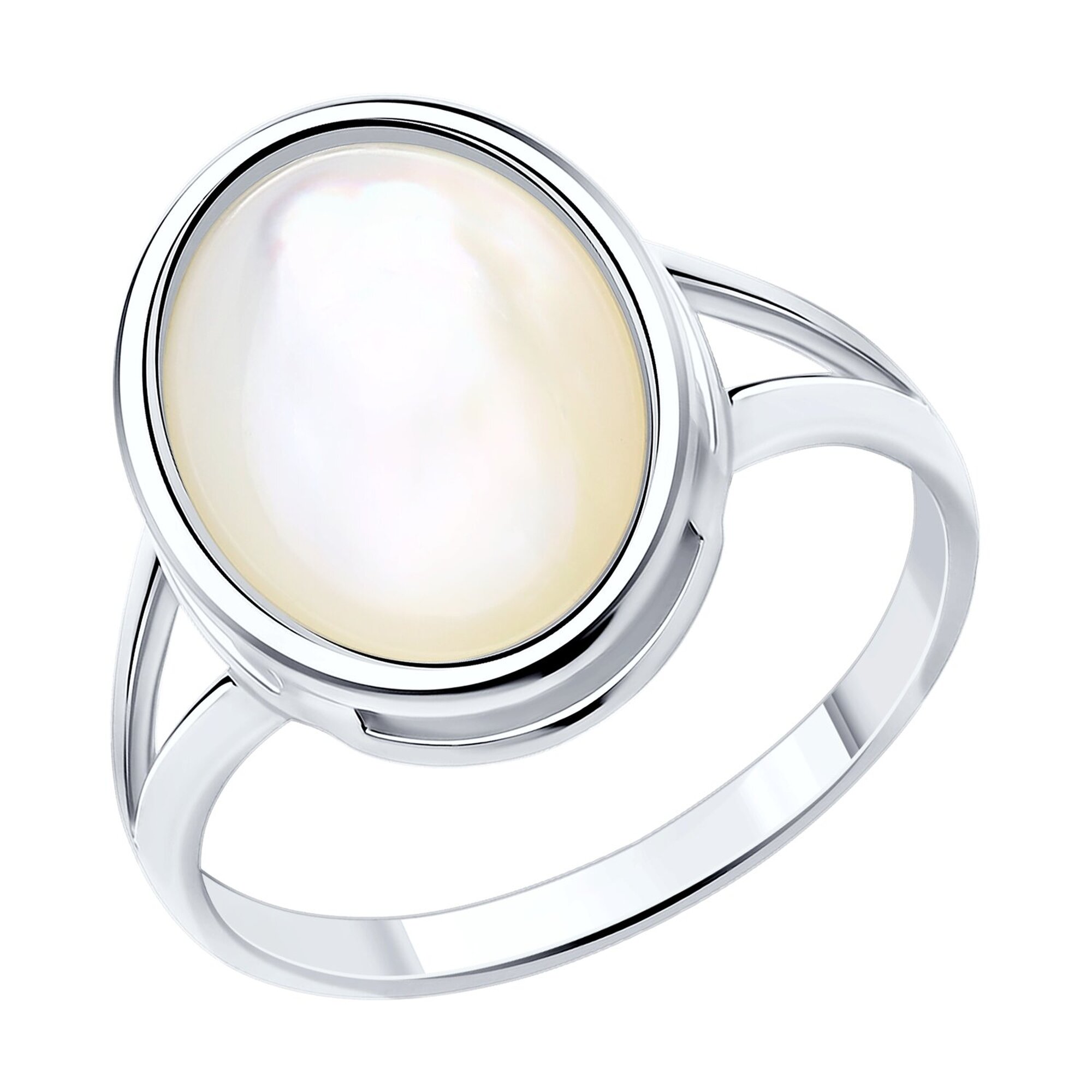 Кольцо тонкое, серебро, 925 проба, родирование, перламутр