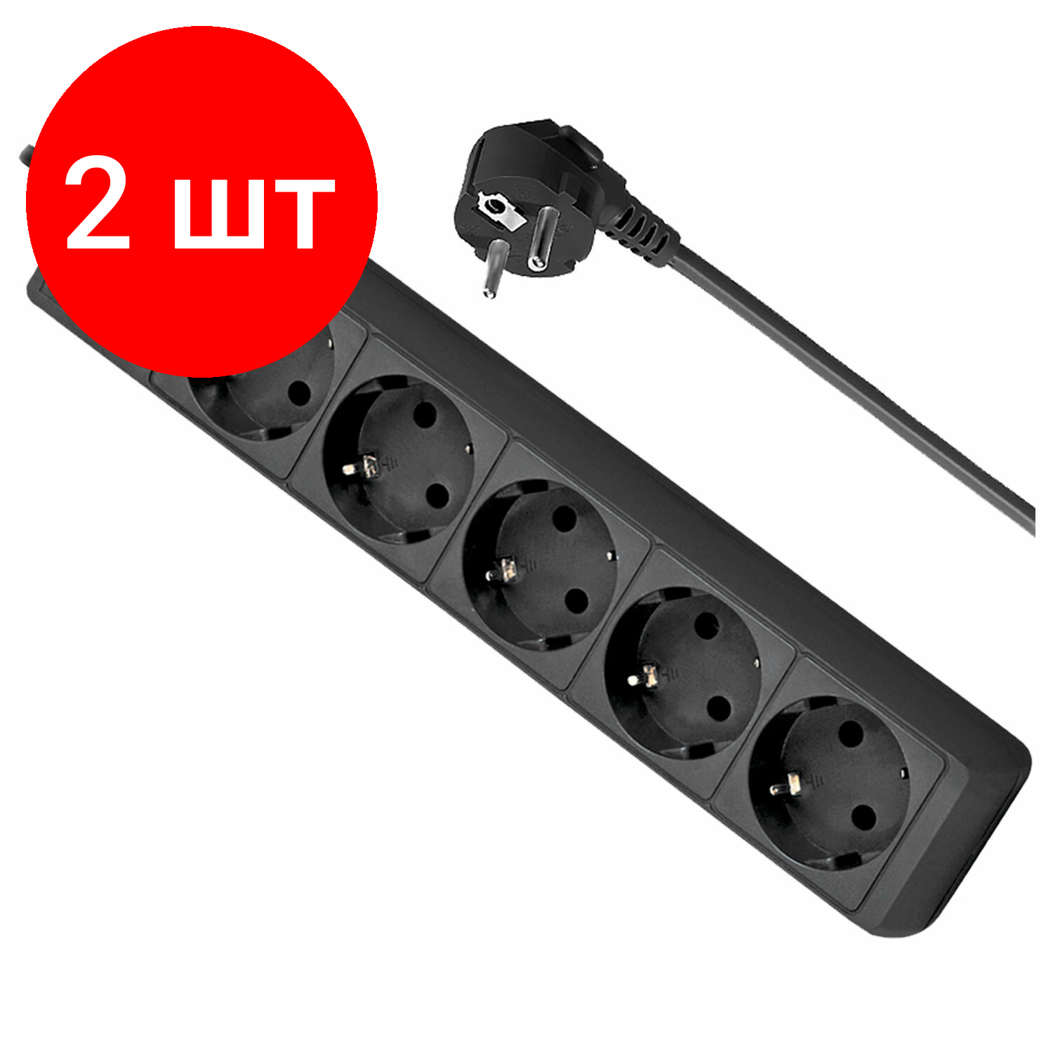 Комплект 2 шт, Сетевой фильтр DEFENDER ES, 5 розеток, 1.8 м, черный, 99484