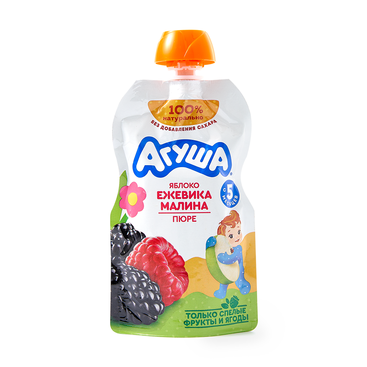 Пюре Агуша "Яблоко, ежевика, малина", с 6 мес, без крахмала, 90 г