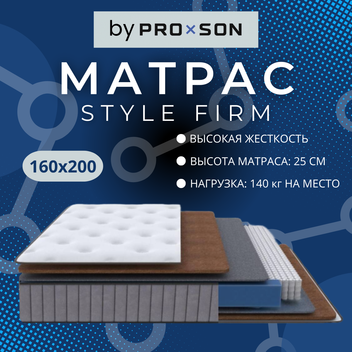 Матрас by PROxSON Style Firm 160x200 см, высокая жесткость, блок независимых пружин