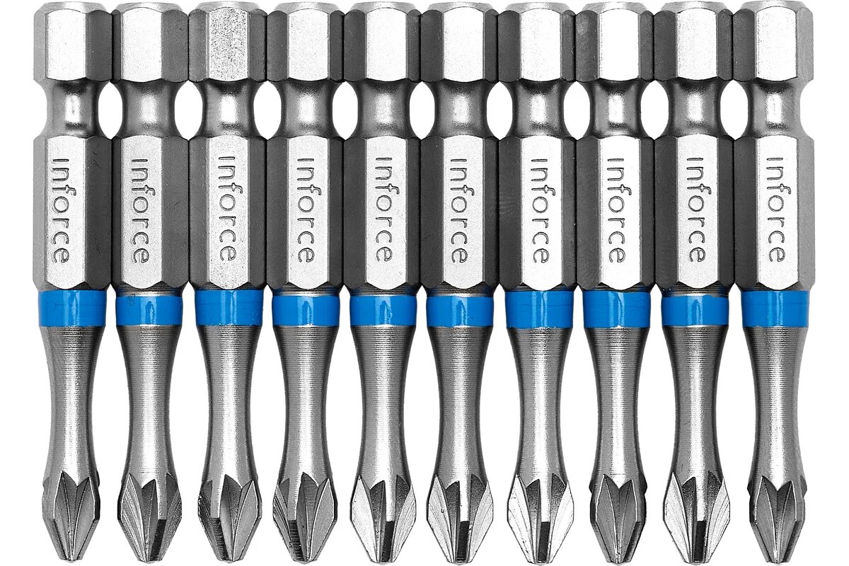 Inforce биты PZ2 50 мм, набор 10 шт, для шуруповёрта 11-01-393, точная посадка