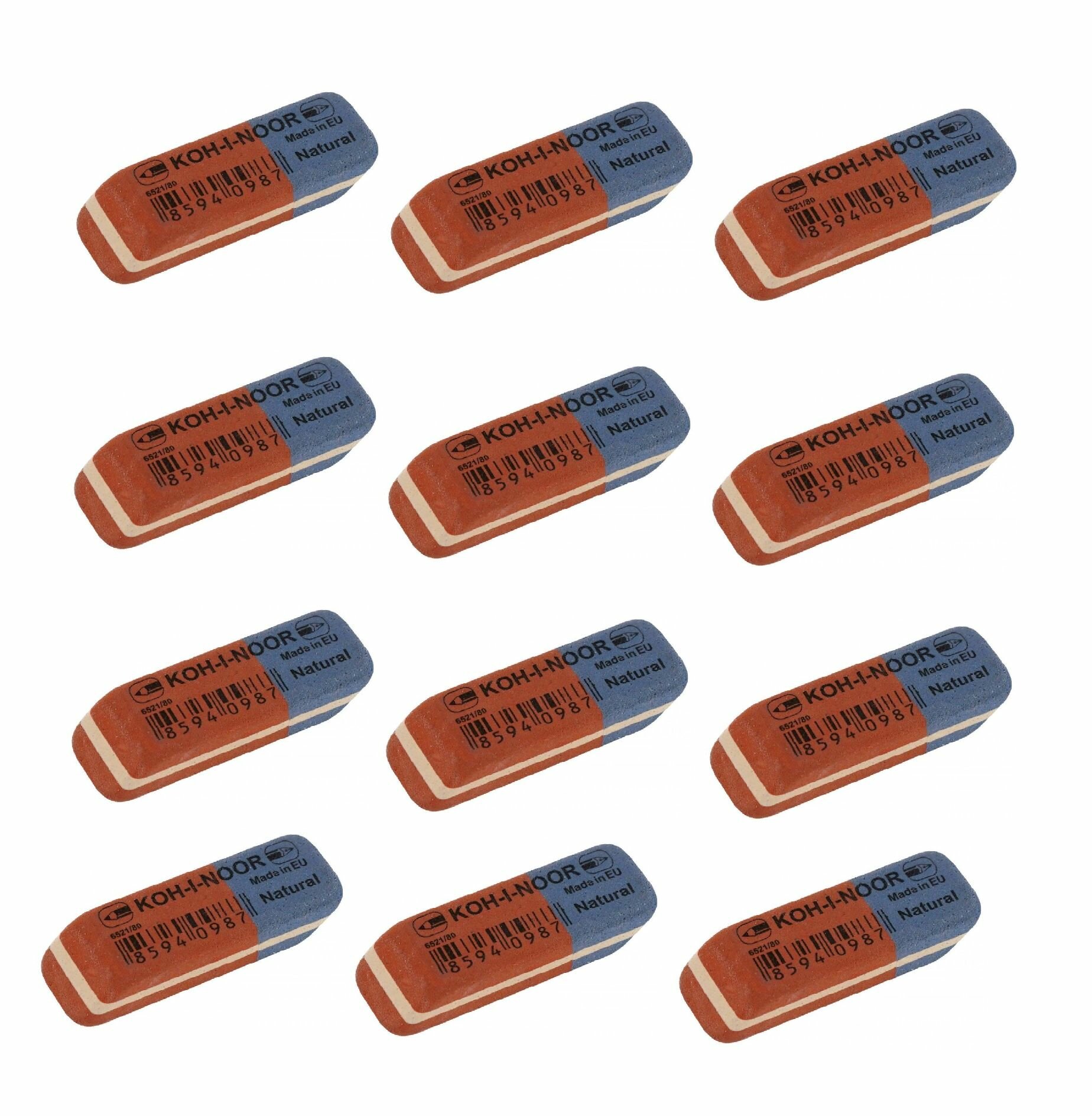 KOH-I-NOOR Ластик 41х14х8мм, для графита и чернил, сине-красный, 12 уп