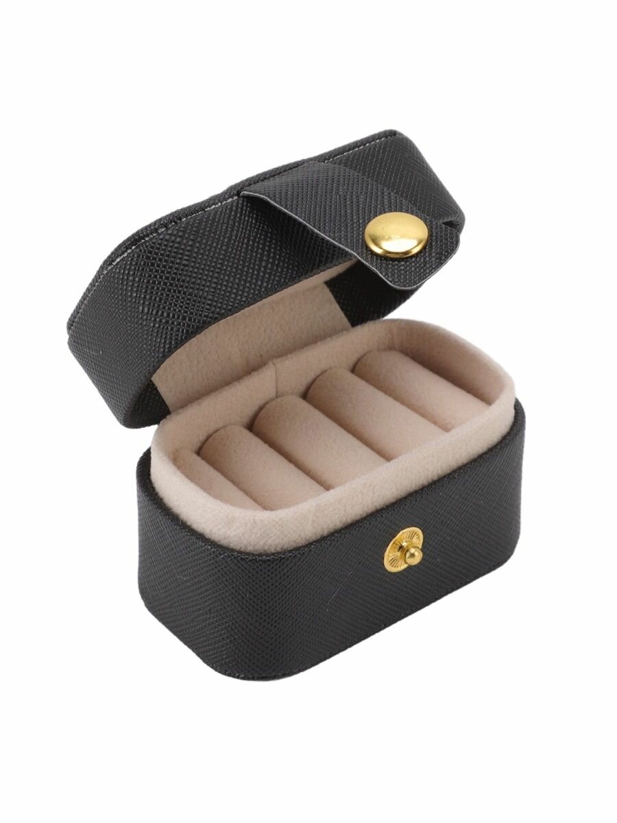 Маленький органайзер для шкатулки из искусственной кожи, мини-футляр для хранения сережек, черный