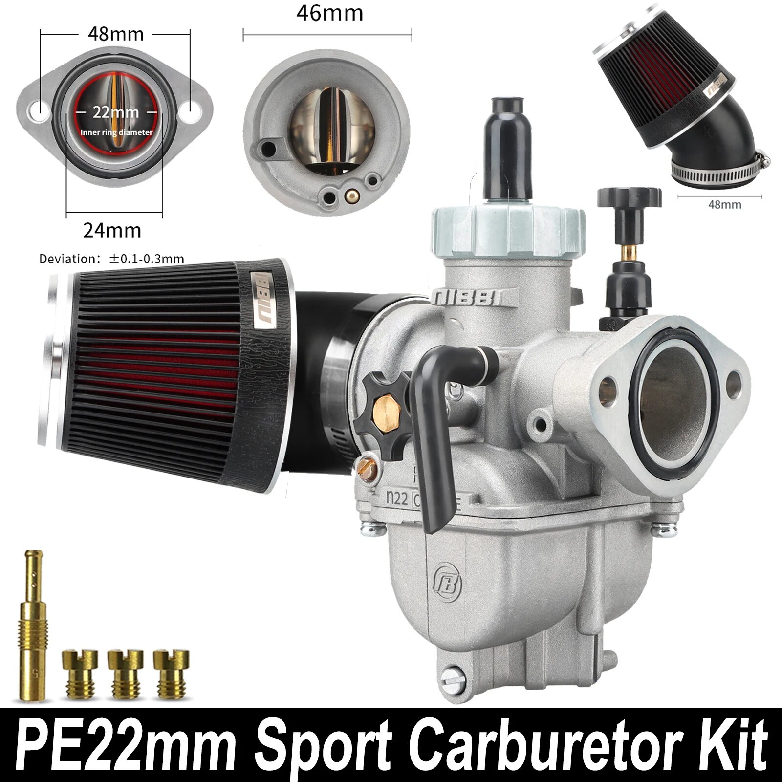 Набор фланцевых карбюраторов NIBBI PE с воздушным фильтром с ЧПУ, карбюраторы для PE22mmFLSP Kit