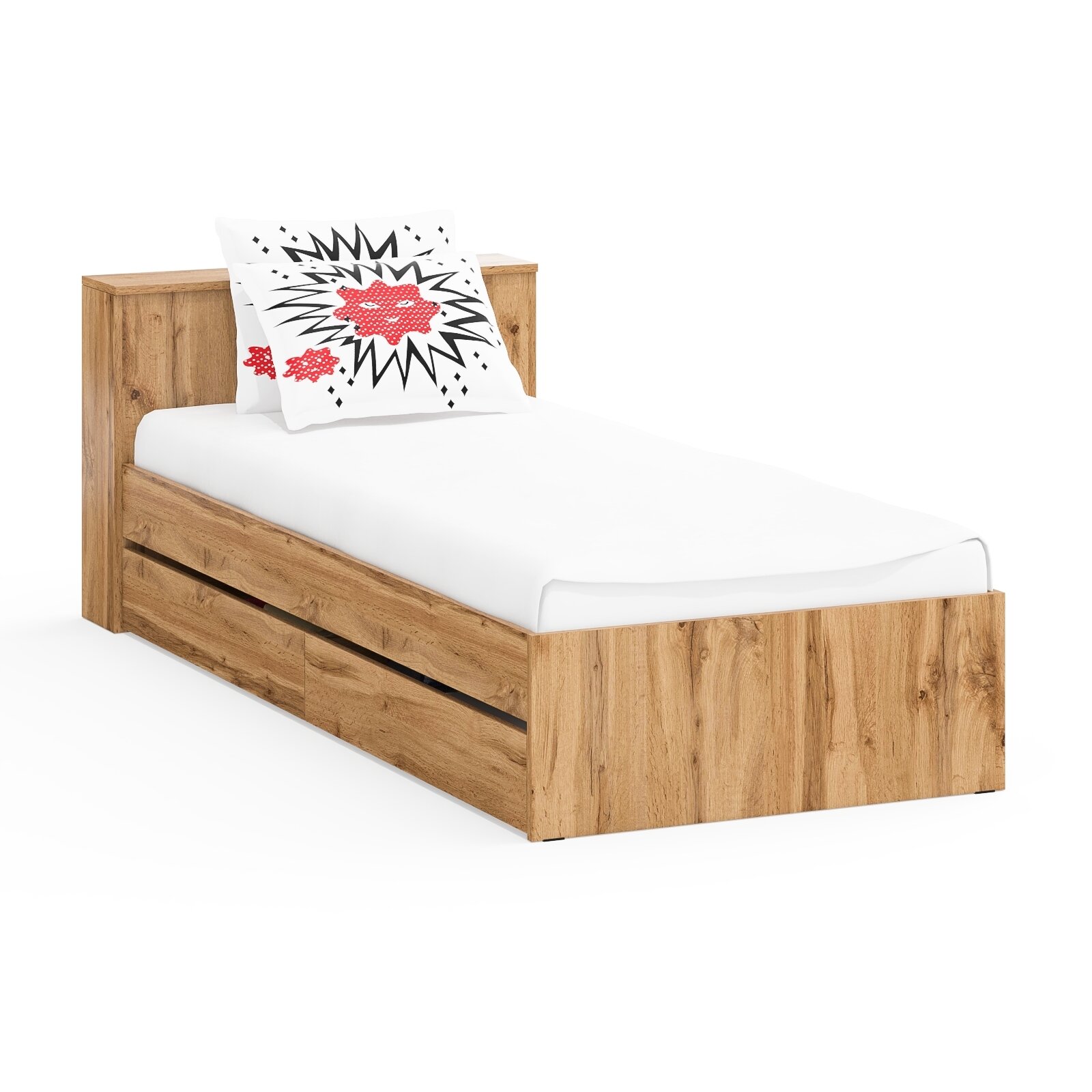 Кровать СВК Ксения 900 с ящиками односпальная, цвет дуб вотан, ШхГхВ 96,4х221,6х72 см.