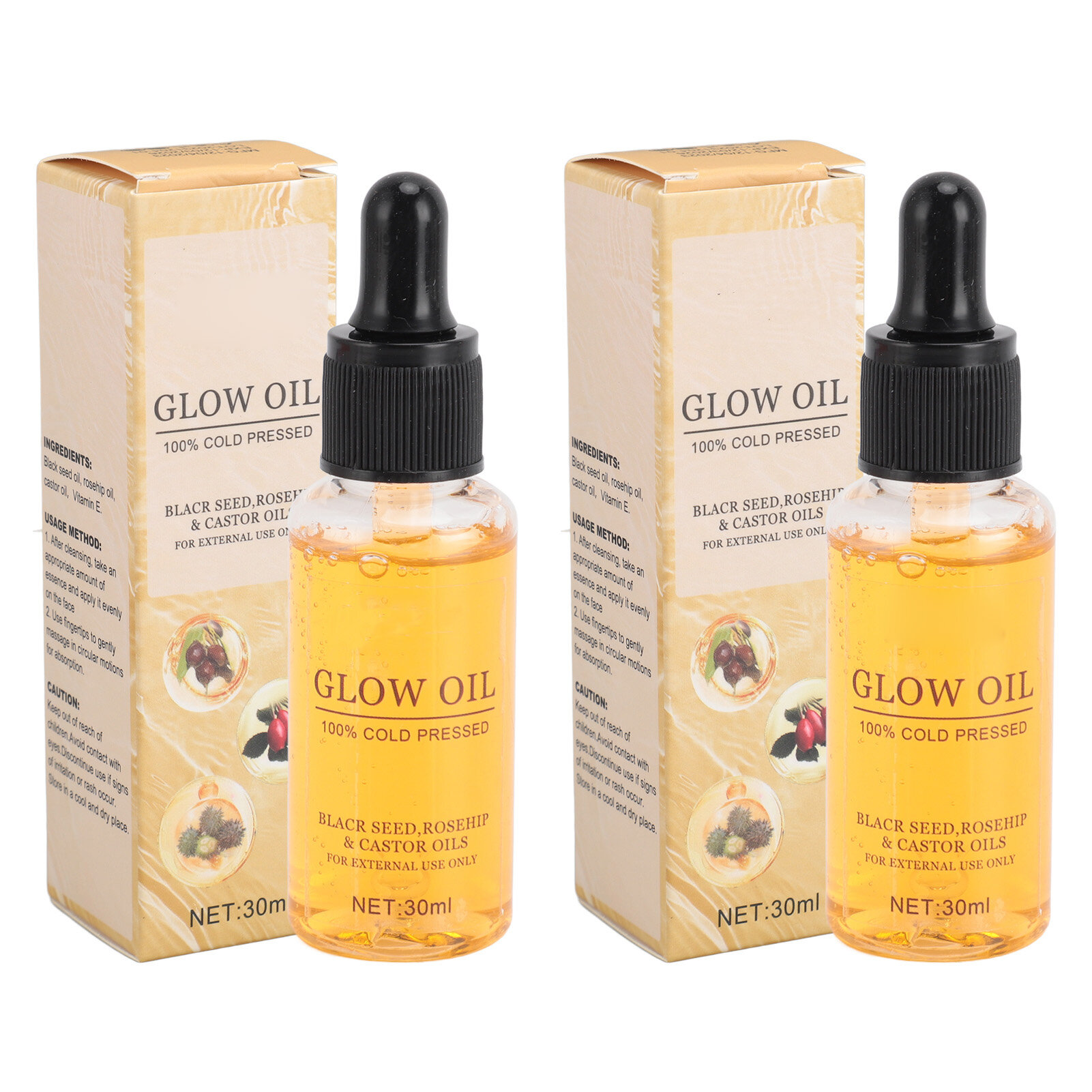 2 шт. холодного отжима, увлажняющее масло Beauty Glow, разглаживающее мелкие морщины, витамин Е, органическое масло шиповника и черного тмина, 30 мл