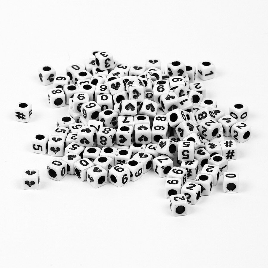 Бусины цифры черно-белые M4H-B012 уп.500г