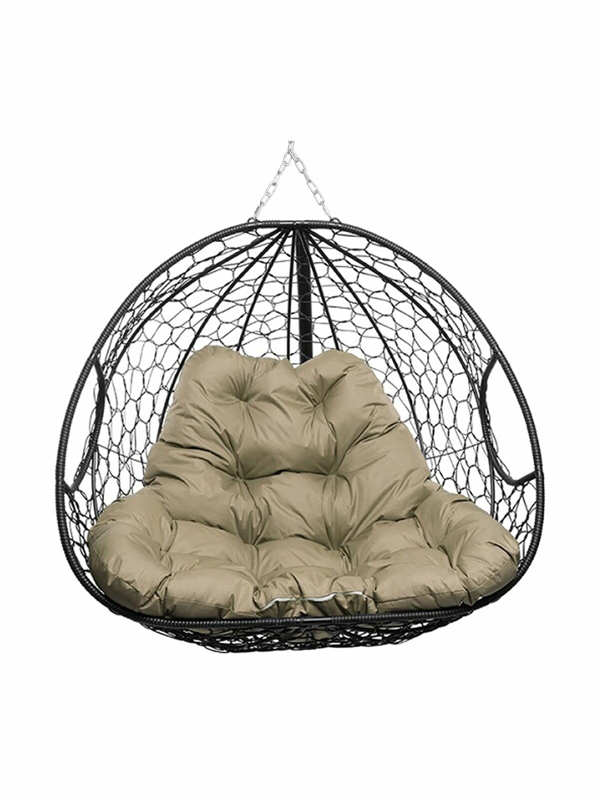 Подвесное кресло для двоих (без стойки), с ротангом чёрное, бежевая подушка