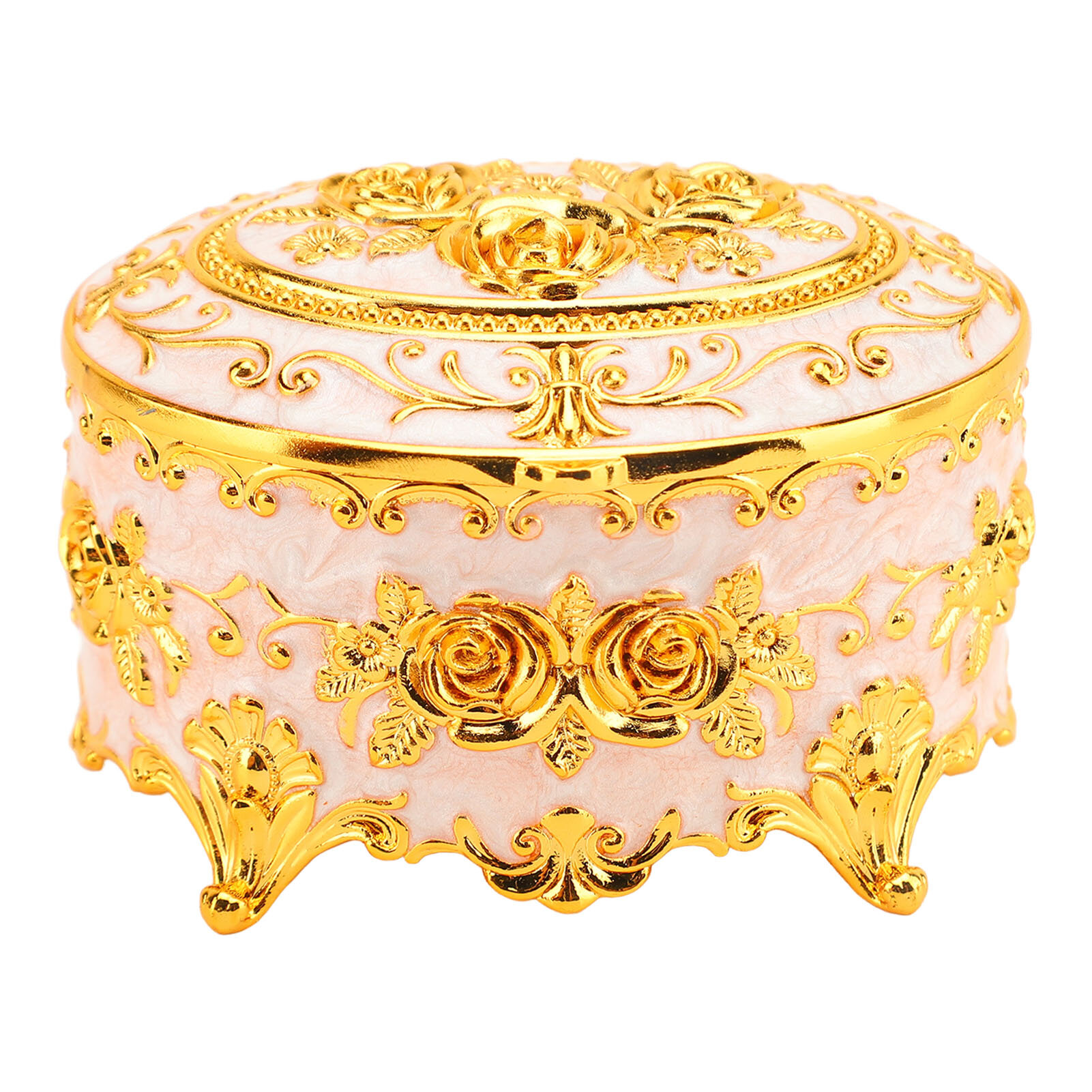 Винтажная круглая шкатулка для украшений, золотая, для хранения маленьких сережек и ожерелий, винтажная круглая декоративная шкатулка для украшений на день рождения, золотая, белая.