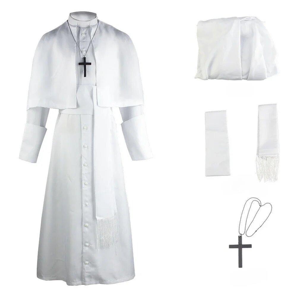 Средневековый косплей костюм священника из полиэстера Белый, XL, WHITE