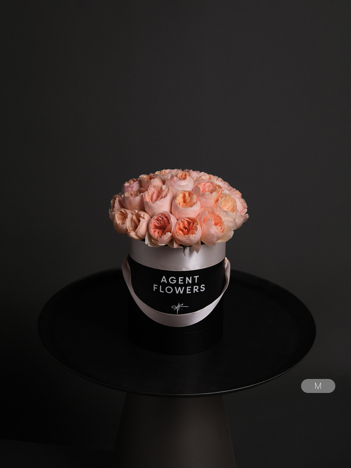 Композиция AGENT FLOWERS "Розы Juliet", в шляпной коробке, черная, 24 цветка