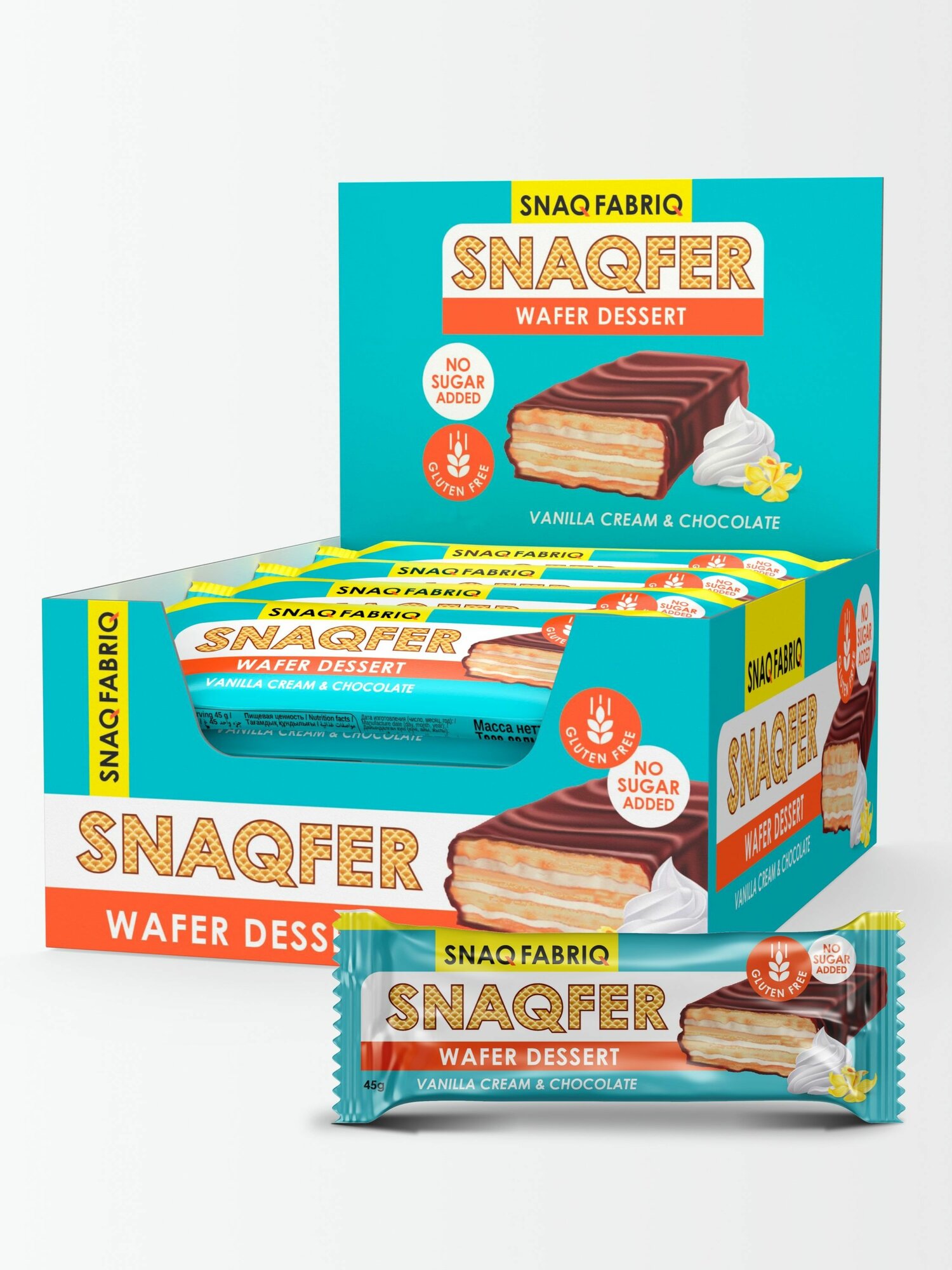 Батончик вафельный Snaq Fabriq со вкусом ванильного крема и бельгийского шоколада, 20шт х 45г