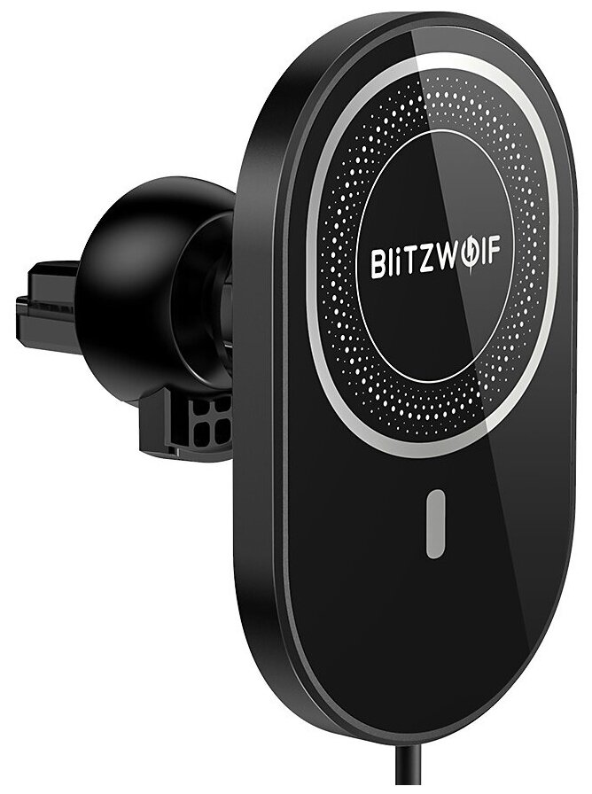 Автомобильный держатель с беспроводной зарядкой и магнитным зажимом BlitzWolf BW-CW4 15W Magnetic Wireless Car Charger Black