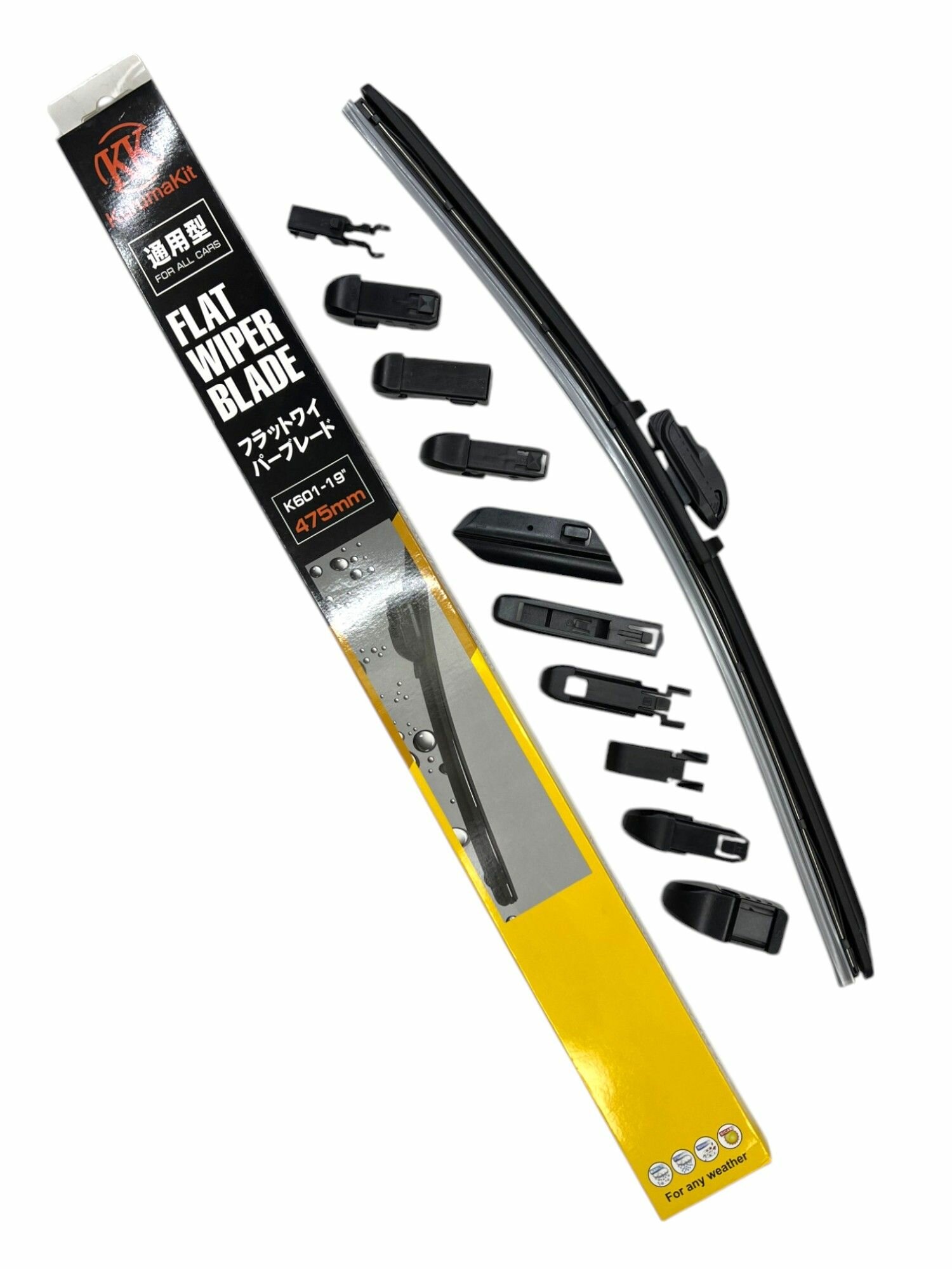 Щетка стеклочистителя бескаркасная для Китайских автомобилей 19/475mm крепление HOOK крючок KURUMAKI