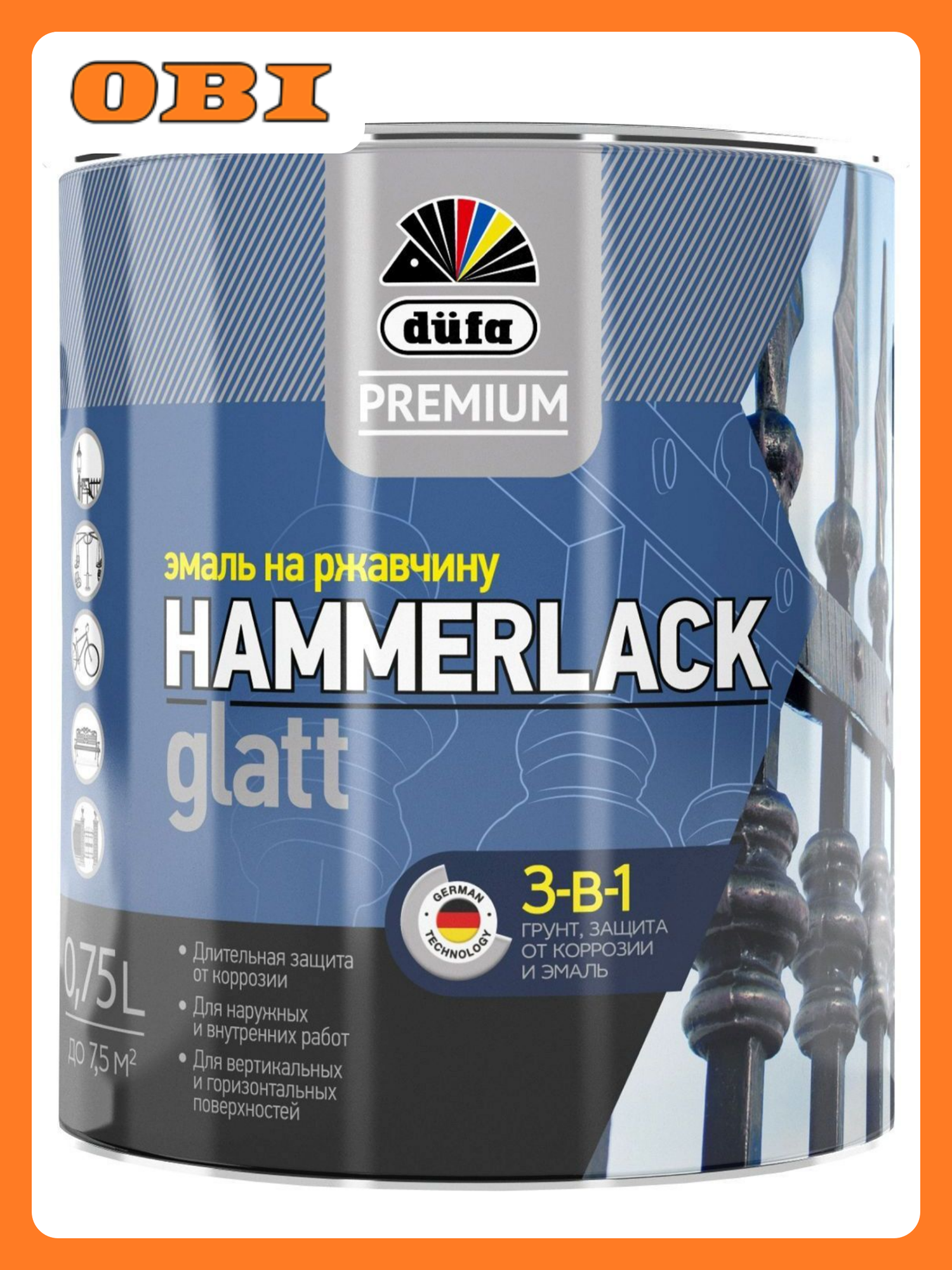 Эмаль по ржавчине DUFA PREMIUM HAMMERLACK 3В1 зеленый мох 0,75 л