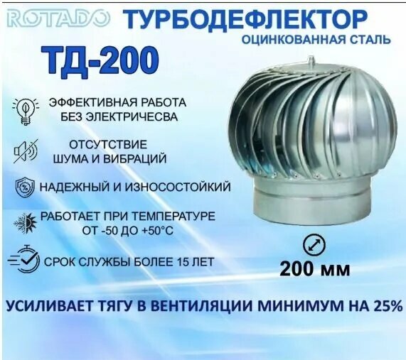 Ротационный дефлектор ТД 200н /турбодефлектор/ D200, нержавеющая сталь