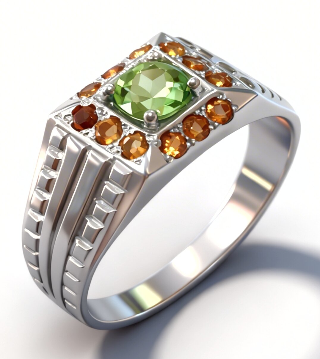 Печатка, серебро, 925 проба, родирование, хризолит, цитрин