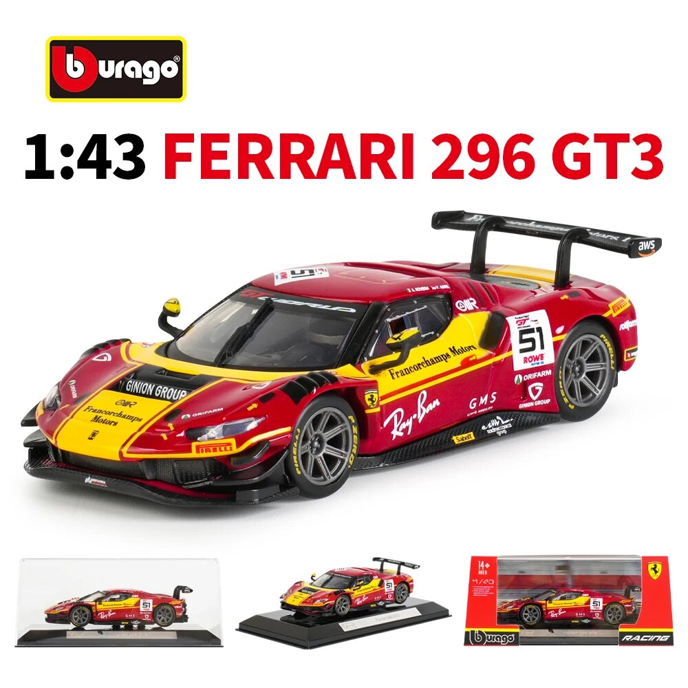 Коллекционная модель автомобиля Bburago Ferrari 296 GT3 2025 1:43
