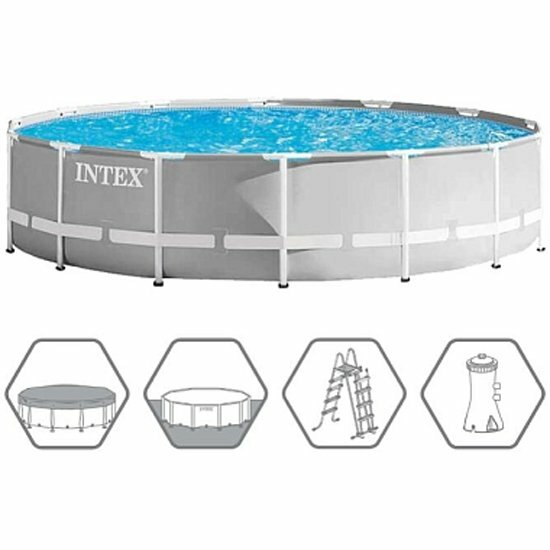 Бассейн каркасный Intex Prism Frame 457x122см, 16805л, фильтр-насос 3785л/ч, лестница, тент, подстилка