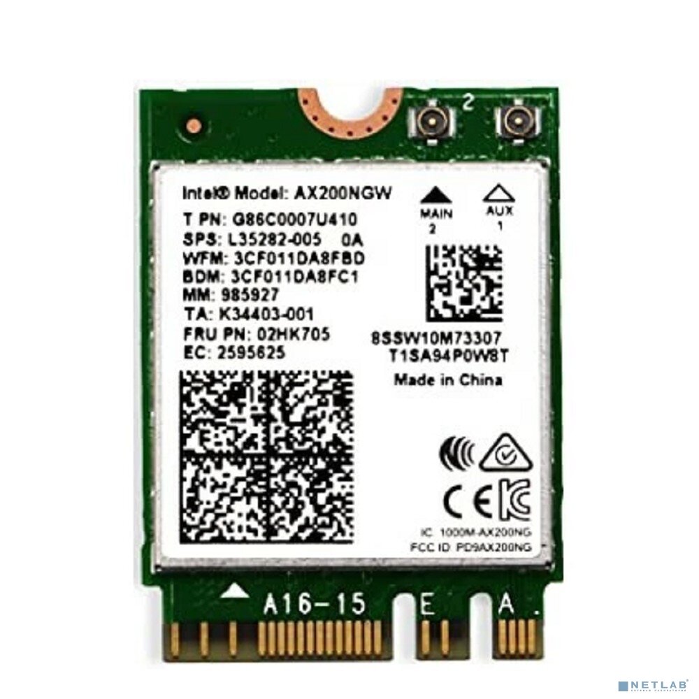 Intel AX200. NGWG. NV Wi-Fi 6 AX101, 2230, 2x2 AX+BT, No vPro, 999CV1 (985927)
