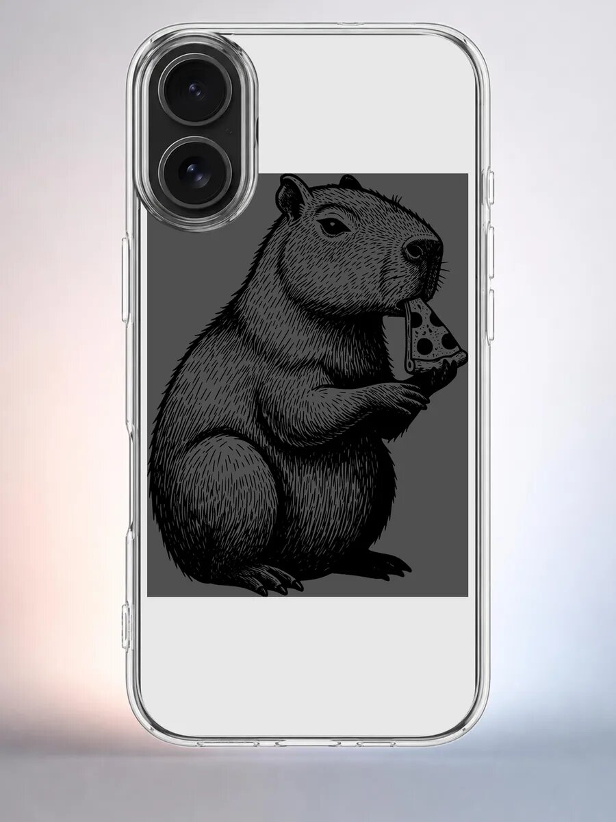 Чехол iPhone 16 капибара с едой силиконовый
