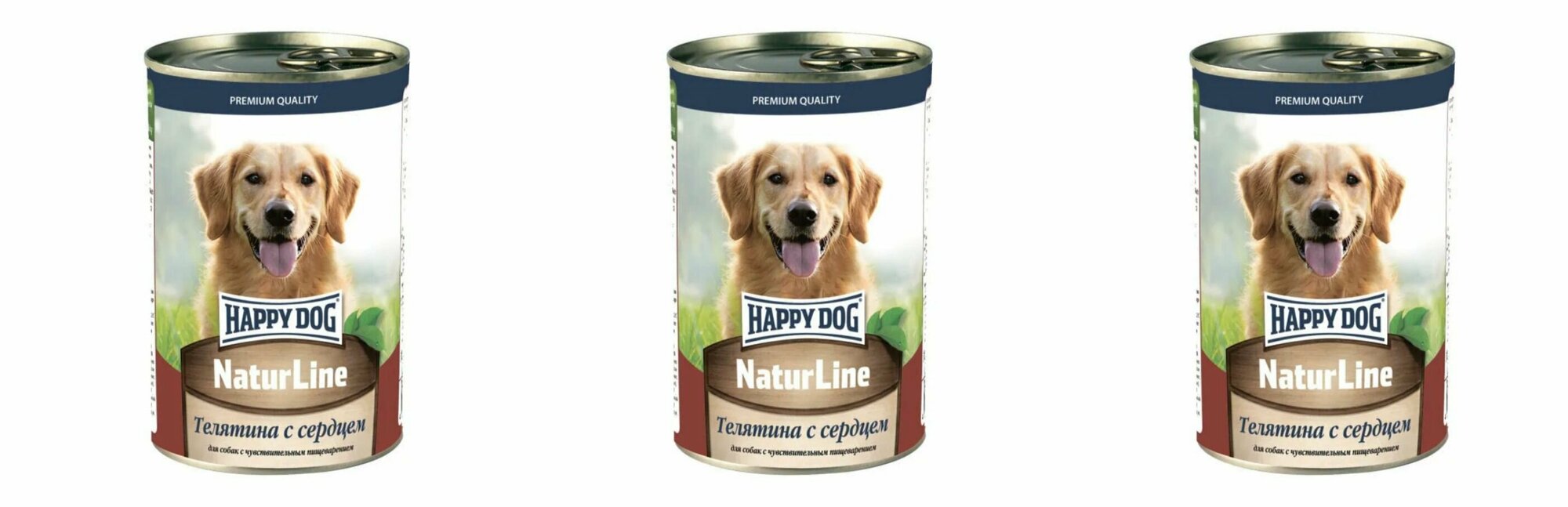 Happy Dog консервы для собак телятина с сердцем, 410 г, 3 шт