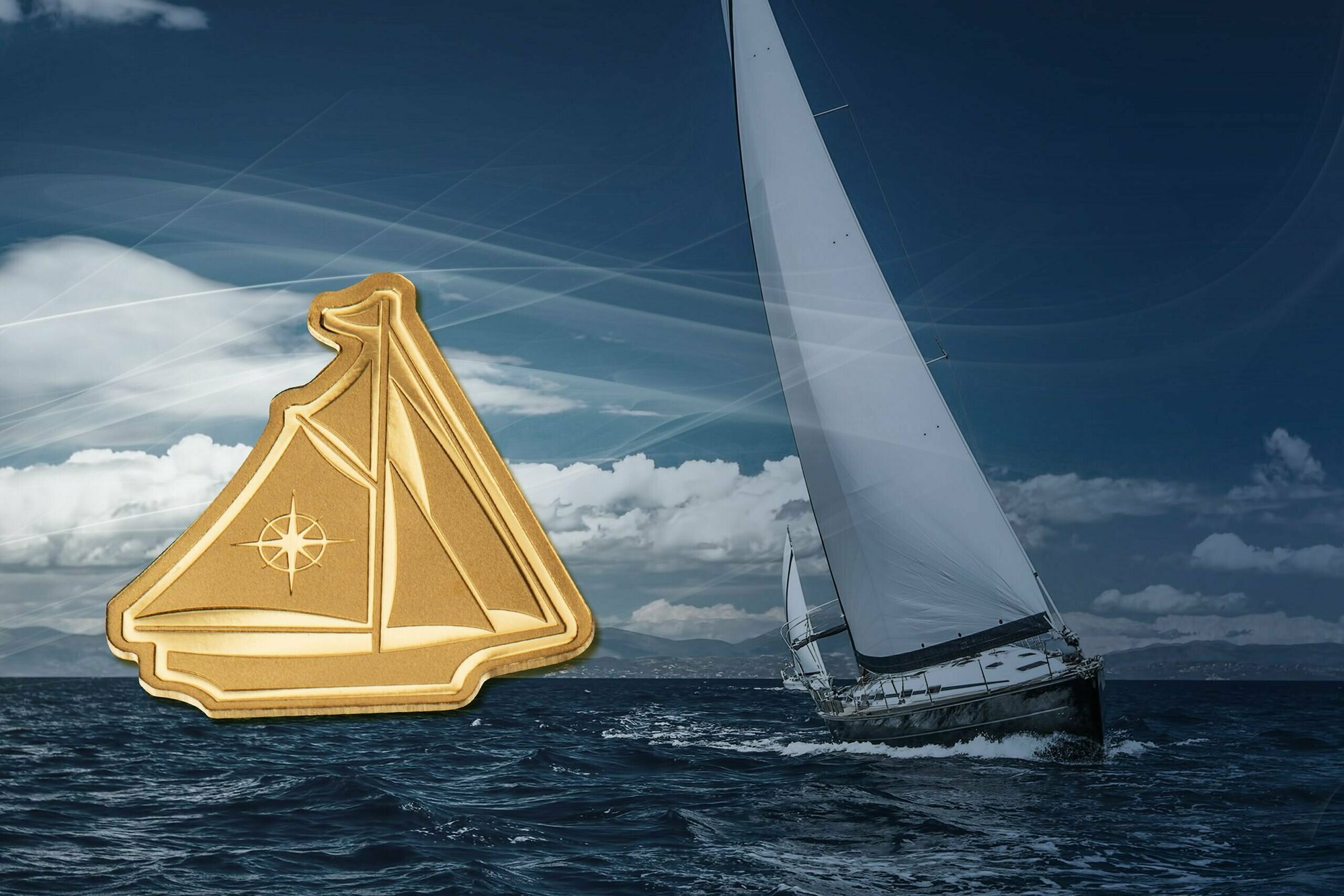 Монета "Парусник", коллекционная, золотая, PF, 2022 г, 0.5 гр, 1 шт.