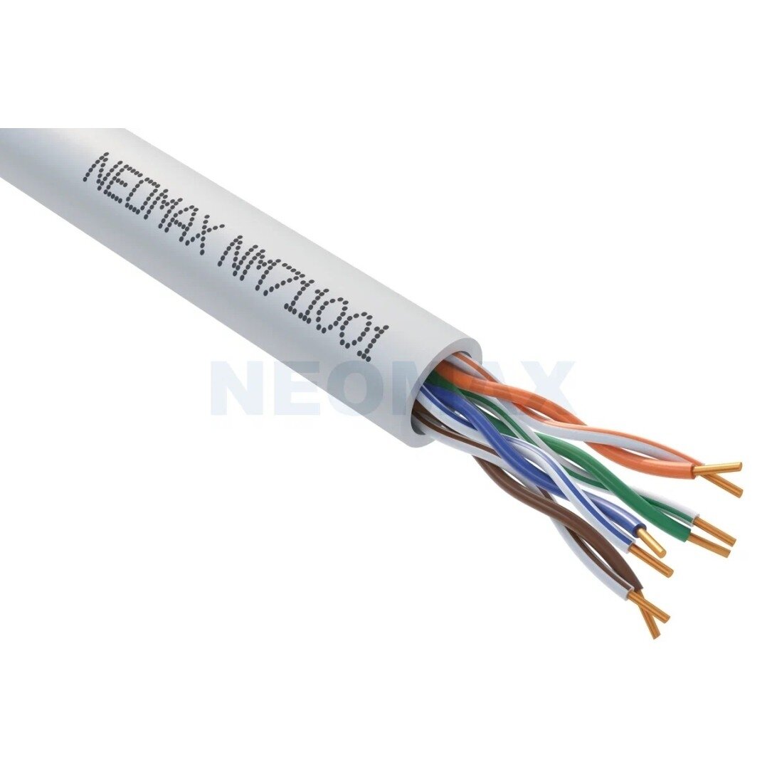 Кабель NEOMAX [NM711001] U/UTP cat.5e 4x2x0.46, 25 AWG, Медь, внутренний, PVC, 305м, серый