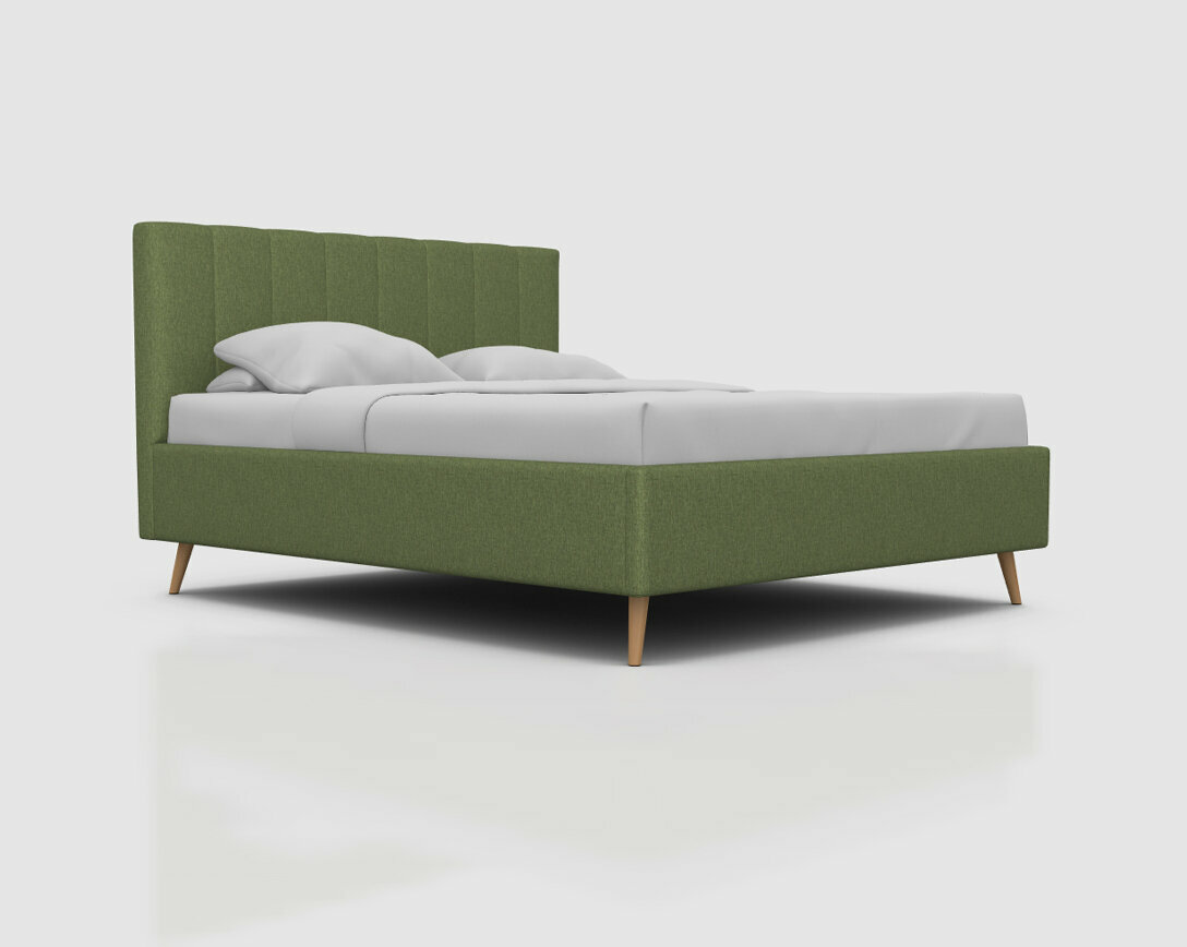 Двуспальная кровать 160х200, "York" с мягким изголовьем для дома, для спальни, ортопедическое основание. Рогожка Оливковый (без подъёмного механизма) Bingo 7