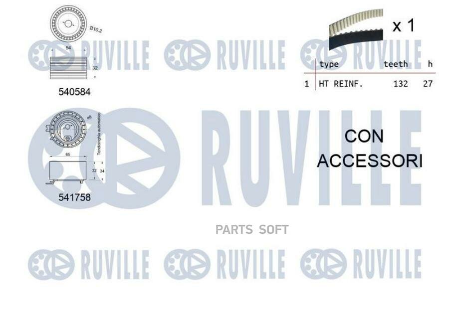 Комплект ГРМ RENAULT: CLIO III Ruville арт. 550298