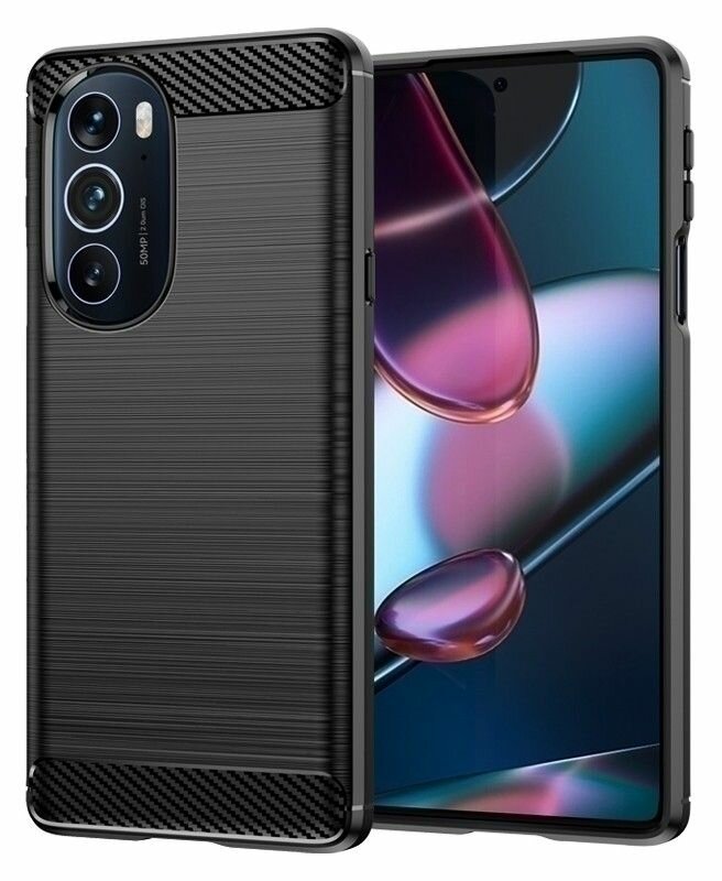 Чехол для Motorola Edge 30 Pro силиконовый карбон сталь чёрный