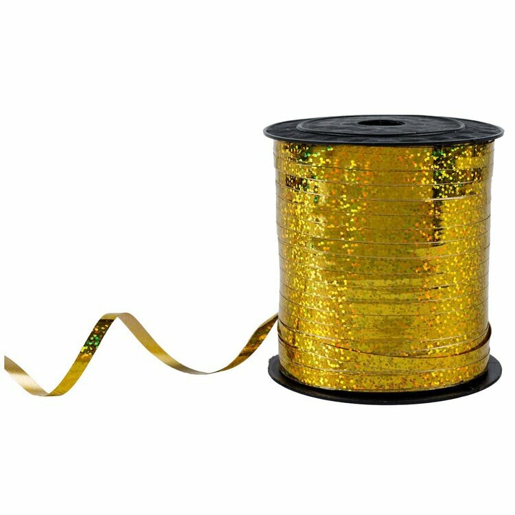 Лента голографическая золотая декоративная для воздушных шаров и подарков, 5мм х 230м
