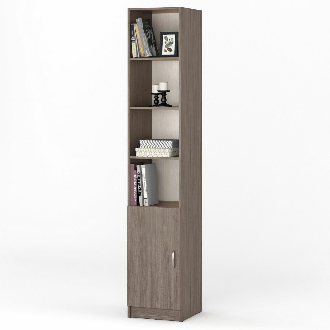 Узкий шкаф-пенал 40 см с полочками для книг и документов МагМебель В34 ясень шимо тёмный