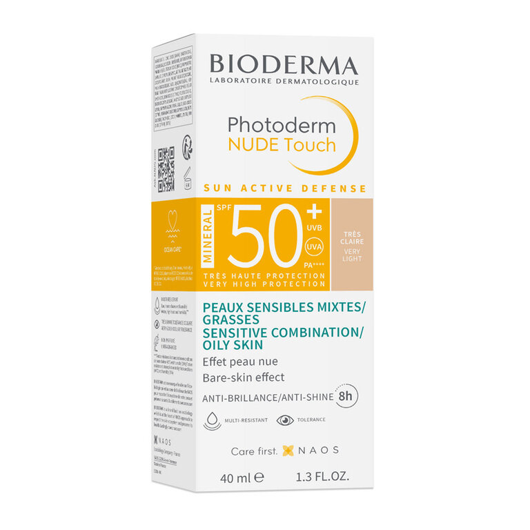 BIODERMA Photoderm NUDE Touch MINERAL SPF 50+ tres claire Фотодерм Cолнцезащитный флюид с тоном минеральные фильтры SPF 50+ (очень светлый) 40 мл