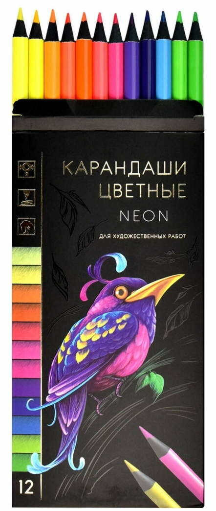 Набор цветных карандашей деревянных "Неон" 12 цветов