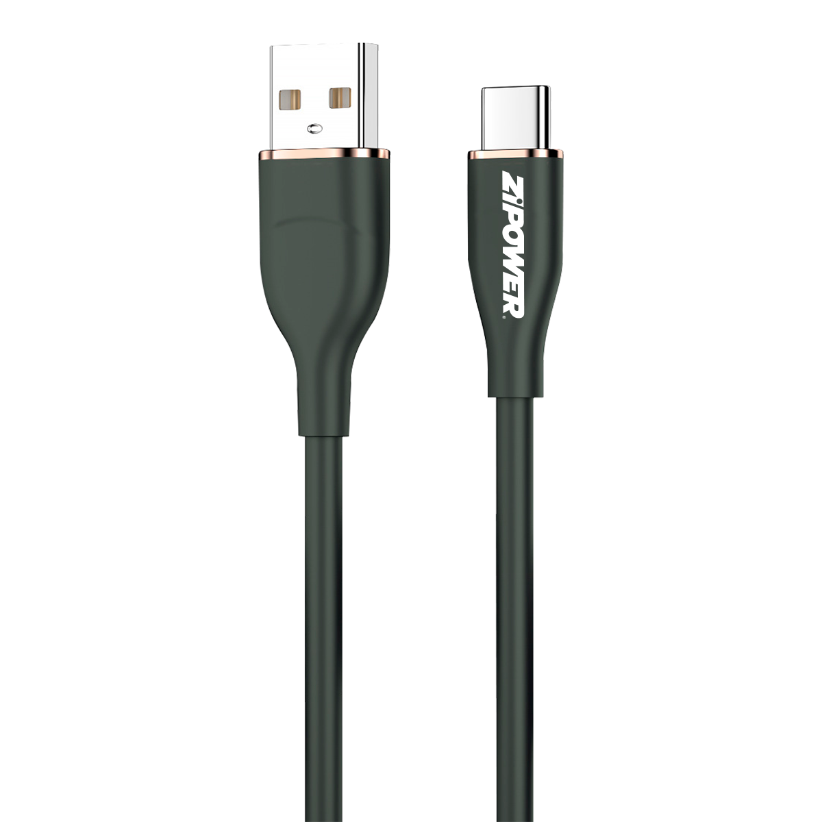 Силиконовый USB кабель Type-A Type-C, 3 A быстрая зарядка, 1 м, передача данных 480 Мбит/с, черный, ZIPOWER PM6738
