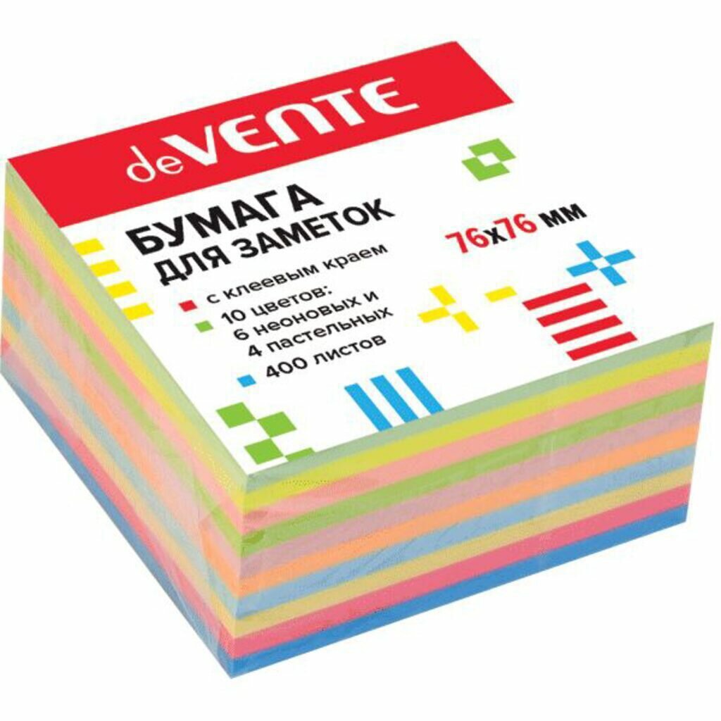 Бумага с липким краем (76*76мм) 400л, 6цв. НЕОН+ 4цв. Пастель