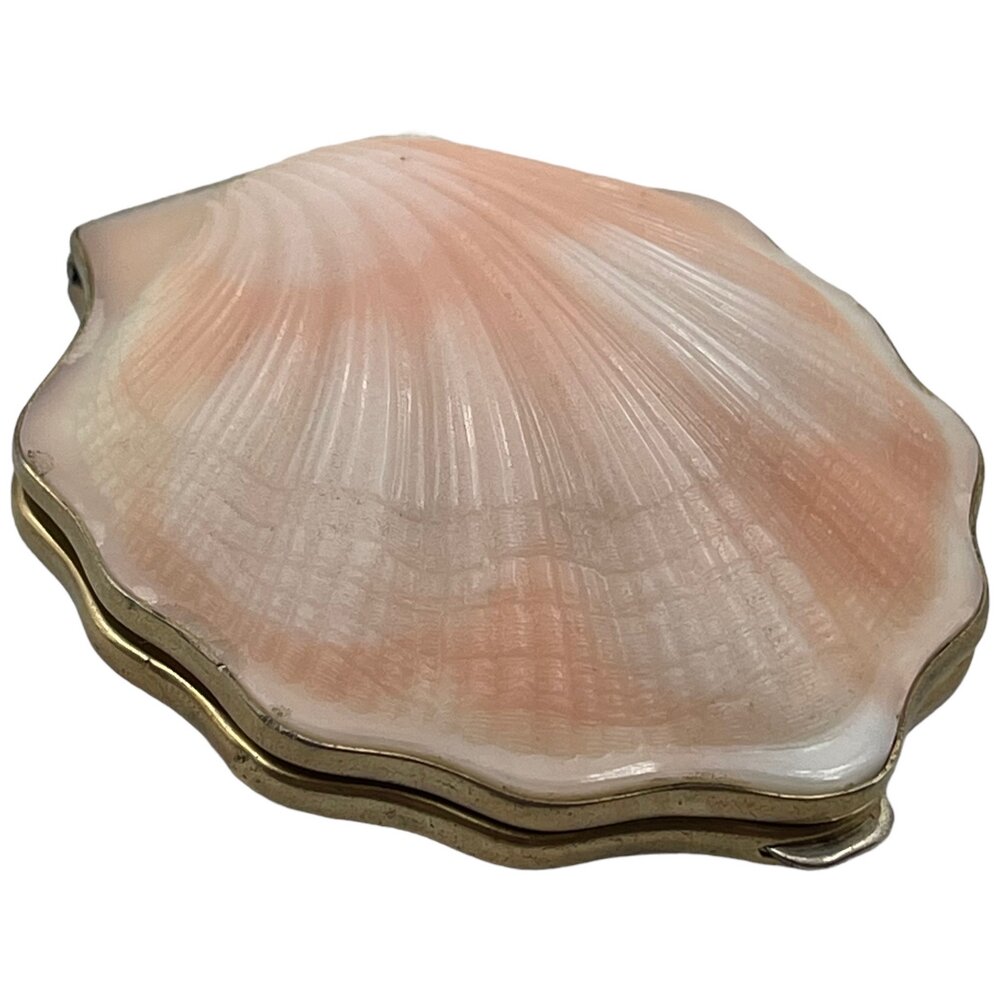 Серебряная пудреница "Ракушка" с зеркалом, 0.875 проба, позолота, ЛЮ 2, 1962 г, г. Ленинград, СССР